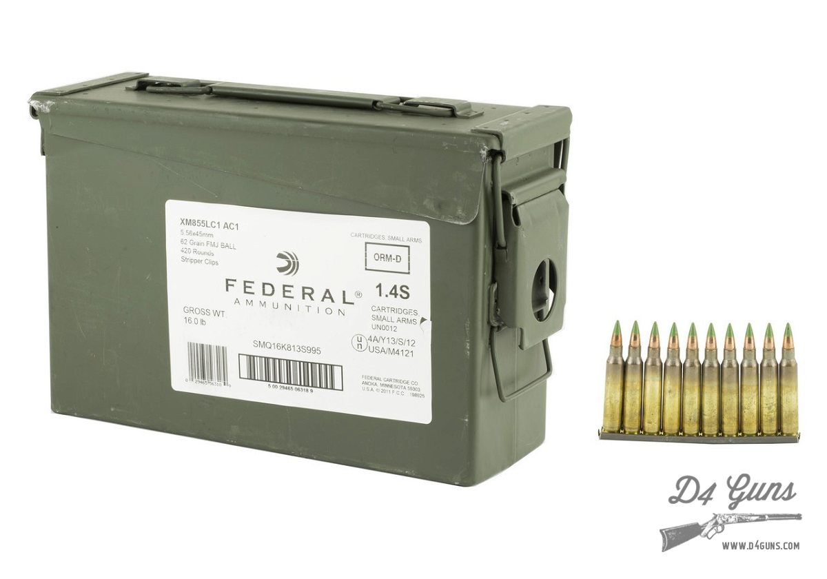 Federal 5.56x45mm 62gr FMJ 420 Rounds XM855LC1AC1 50029465063189 | D4 Guns