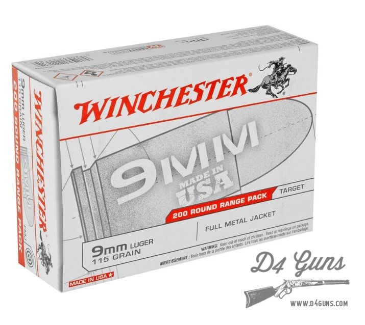 Winchester Range Pack 9mm Luger 115gr FMJ 200 Rounds USA9W 020892221819 ...