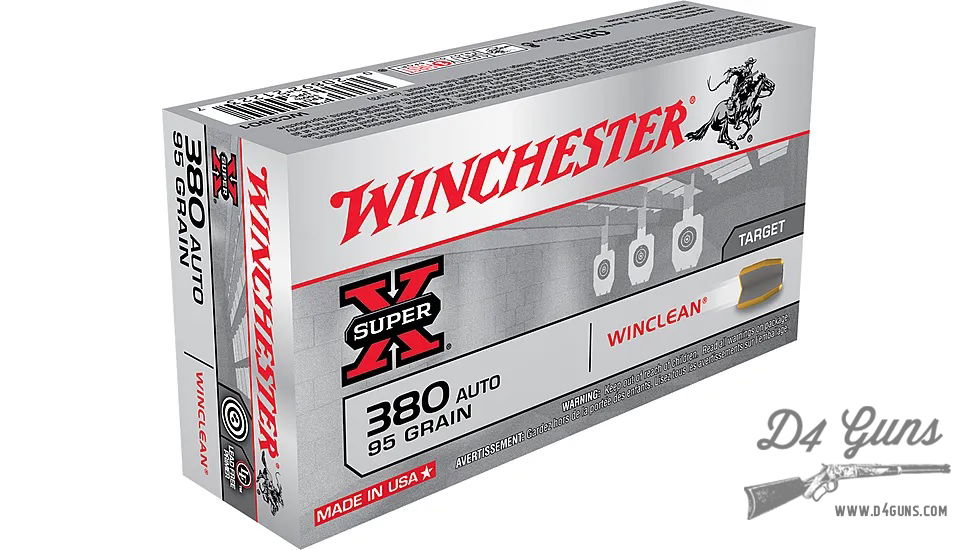 Winchester Super-X .380 Auto 95gr BEB 50 Rounds WC3801 020892212237 ...