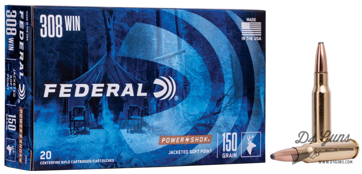 Federal Power-Shok .308 Win 150gr JSP 20 Rounds 308A 029465084745 | D4 Guns