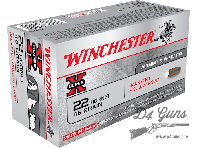 Winchester Super-X .22 Hornet 46gr HP 50 Rounds X22H2 020892200517 | D4 ...