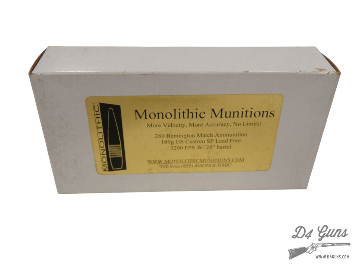 Monolithic Munitions .260 Rem 109gr SP 20 Rounds | D4 Guns
