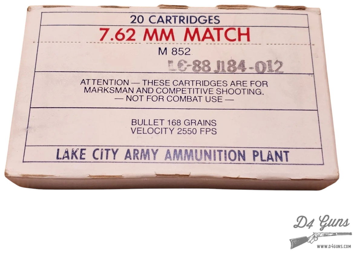 Lake City 7.62x51mm 168gr M852 Sierra Match King Hollow Point 20 Rounds ...