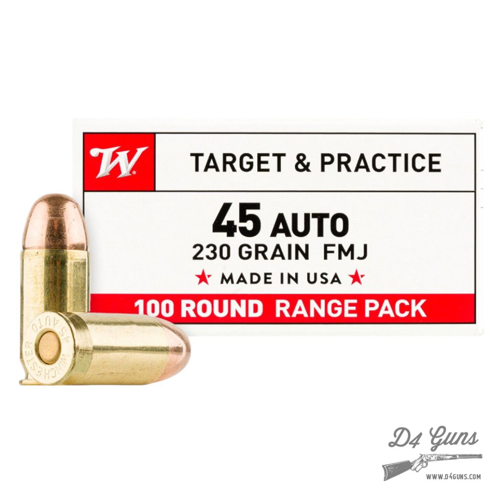 Winchester .45 ACP 230gr FMJ 100 Rounds – Plain Box | D4 Guns