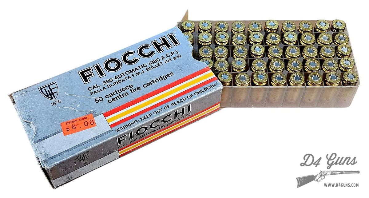 Fiocchi .380 Auto 95gr FMJ 50 Rounds 380AP 762344001852 | D4 Guns