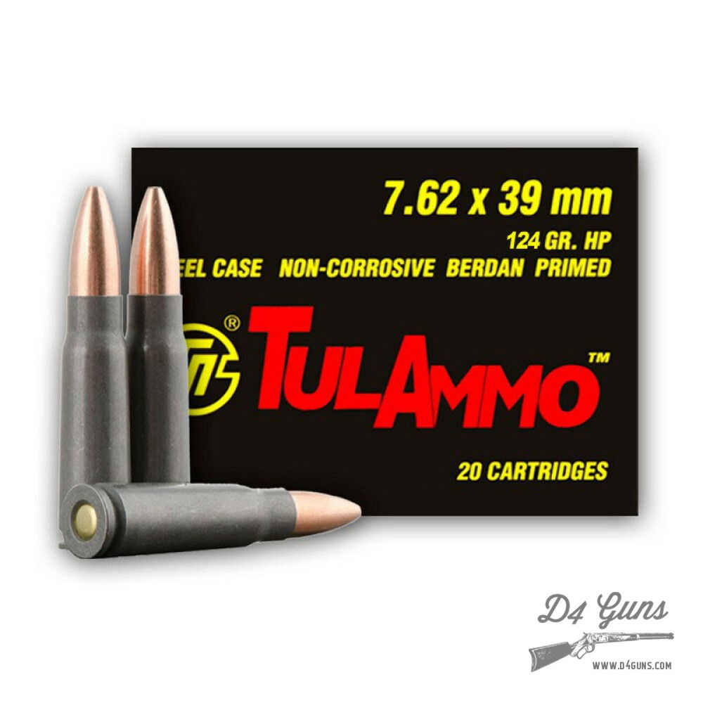 TulAmmo 7.62x39mm 124gr Steel HP 20 Rounds UL076204 814950010190 | D4 Guns