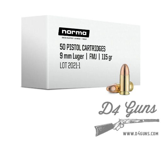 Norma 9mm Luger 124gr FMJ 50 Rounds Lot 2021-4 | D4 Guns