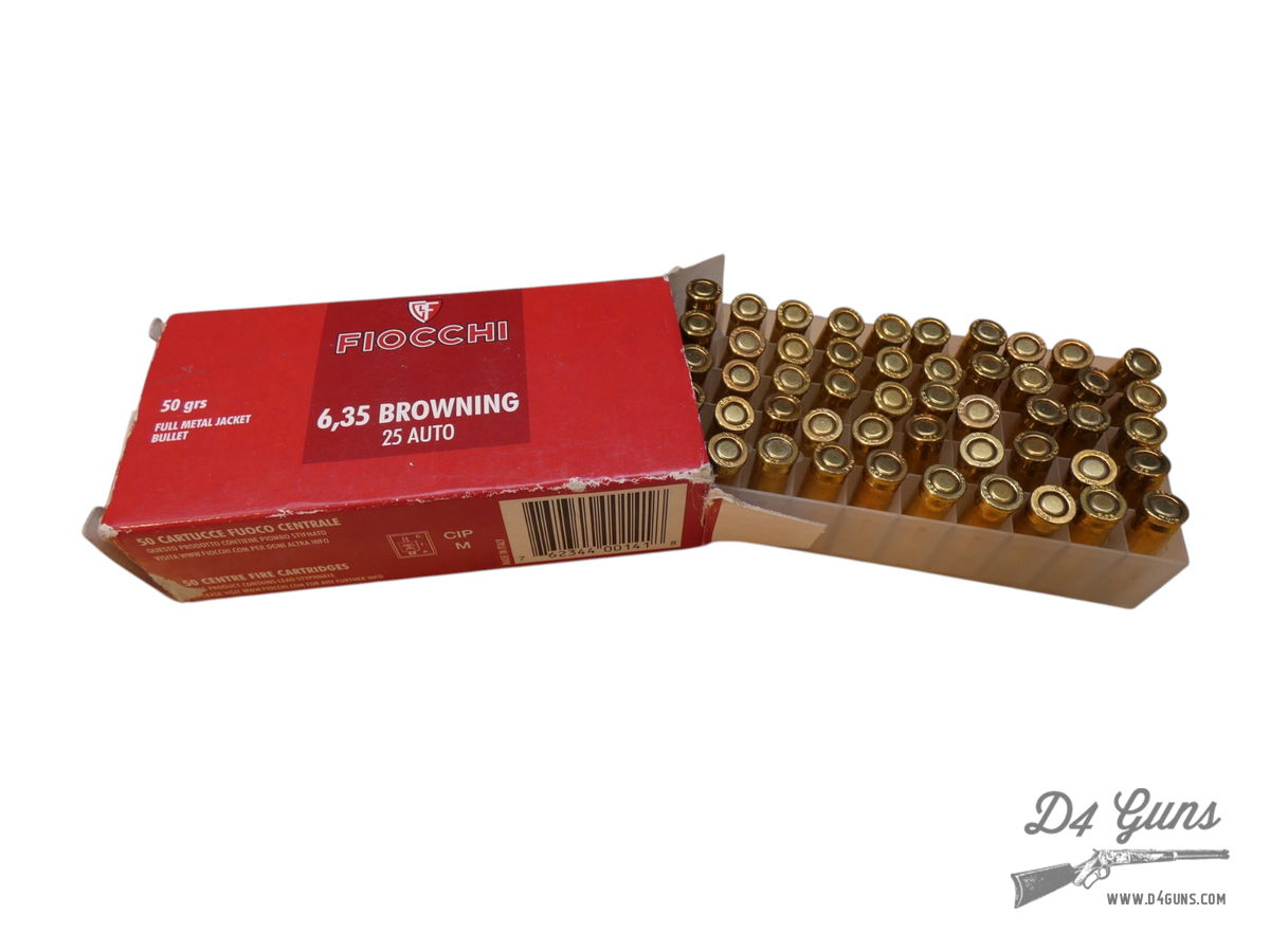 Fiocchi .25 ACP 50gr FMJ 50 Rounds 25AP 762344001418 | D4 Guns