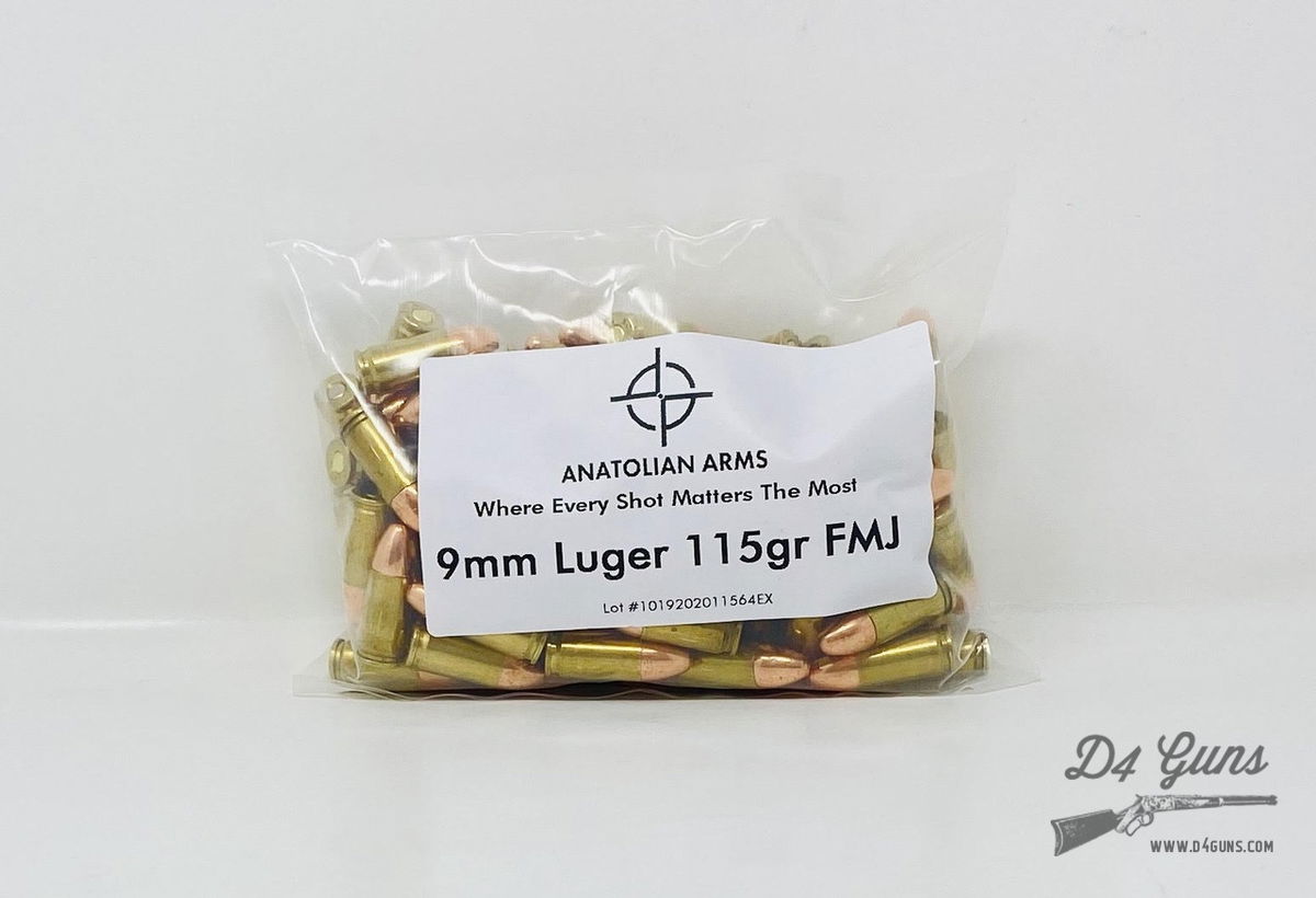 Anatolian Arms 9mm Luger 115gr FMJ 100 Rounds ANAT9MM115 | D4 Guns