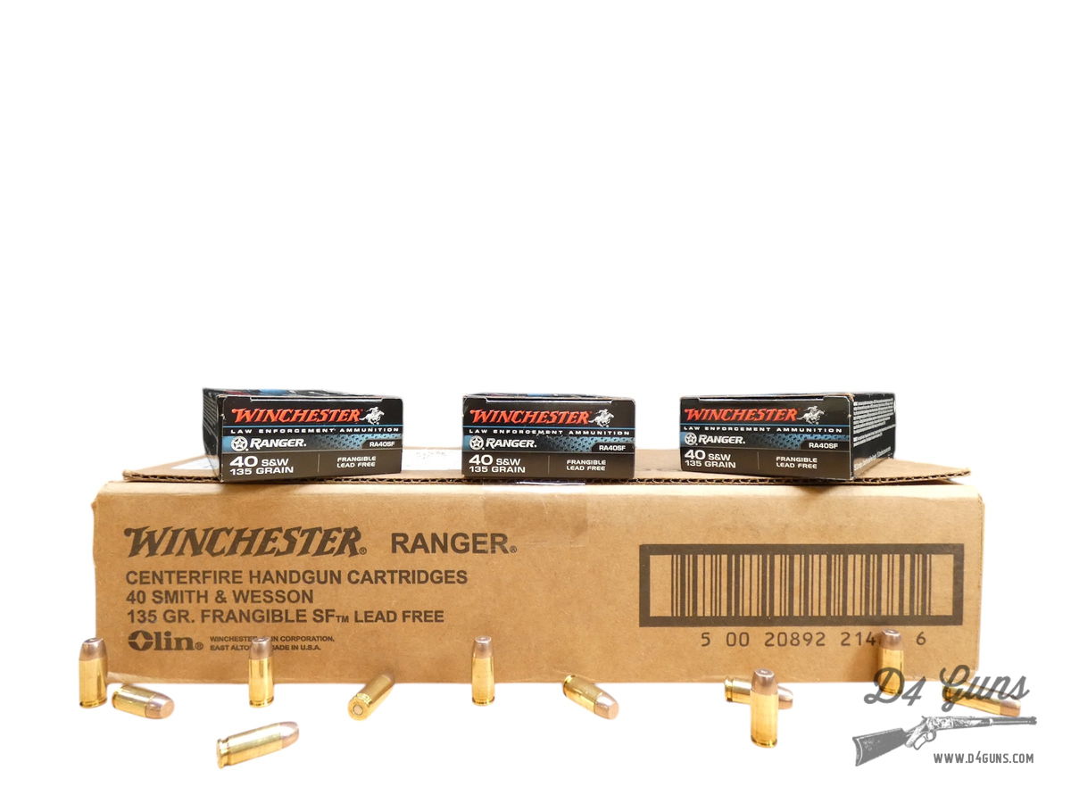 Winchester Ranger 40 S&W 135gr Frangible 500 Rounds Case 50020892214106 ...