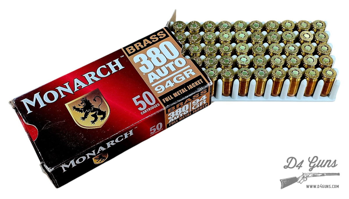 Monarch .380 Auto 94gr FMJ 50 Rounds A-144 400125865179 | D4 Guns