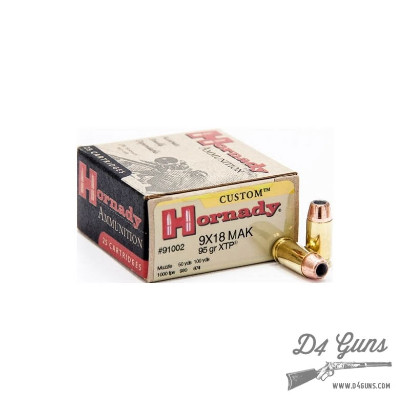 Hornady Custom 9mm Makarov 95gr JHP XTP 25 Rounds 9100C 090255391008 ...