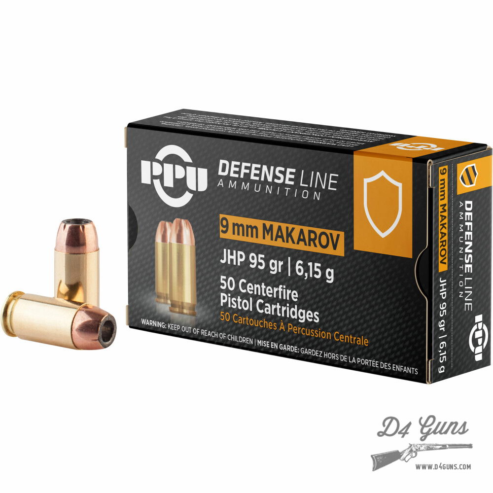 PPU Defense Line 9mm Makarov 95gr JHP 50 Rounds PP-R9.41 8605003813293 ...