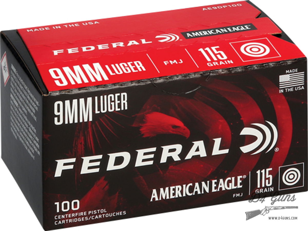 Federal American Eagle 9mm Luger 115gr FMJ 100 Rounds AE9DP100 ...