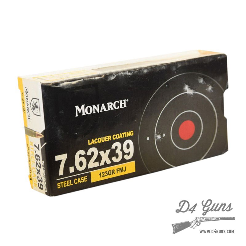 Monarch 7.62x39mm 124gr FMJ 20 Rounds FSMOAM2763 607094000017 | D4 Guns