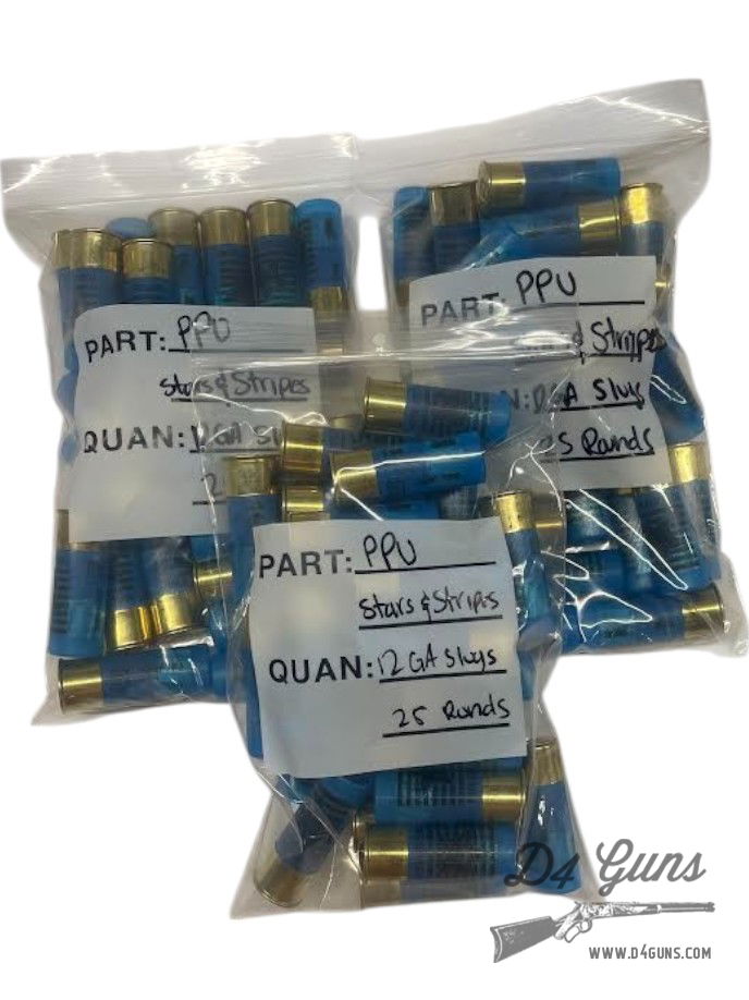 PPU Stars & Stripes 12 Gauge 2.75" Rifled Slug 25 Rounds – NO BOX | D4 Guns