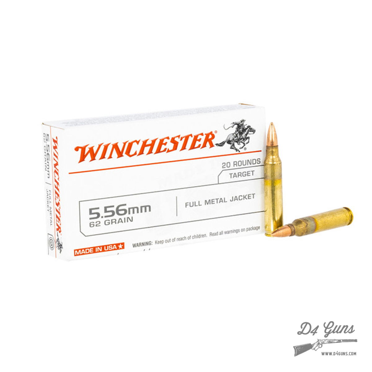 Winchester 5.56x45mm NATO 55gr FMJ 20 Rounds X3131 020892220355 | D4 Guns