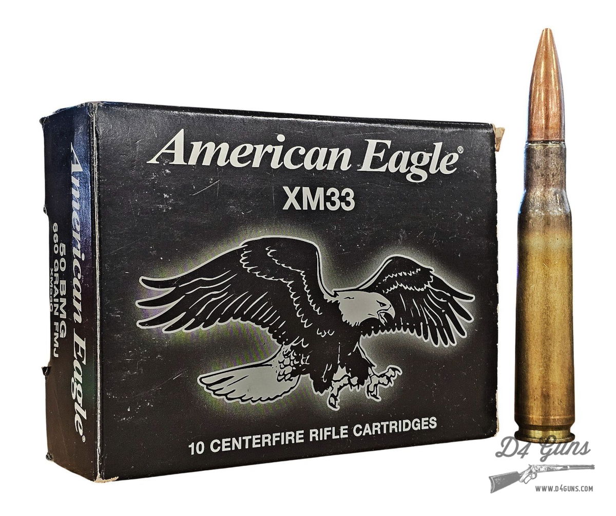 Federal American Eagle .50 BMG 660gr FMJ 10 Rounds XM33C 029465060497 ...