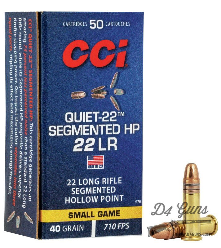 CCI Quiet-22 .22LR 40gr Segmented HP 50 Rounds 970 076683009708 | D4 Guns