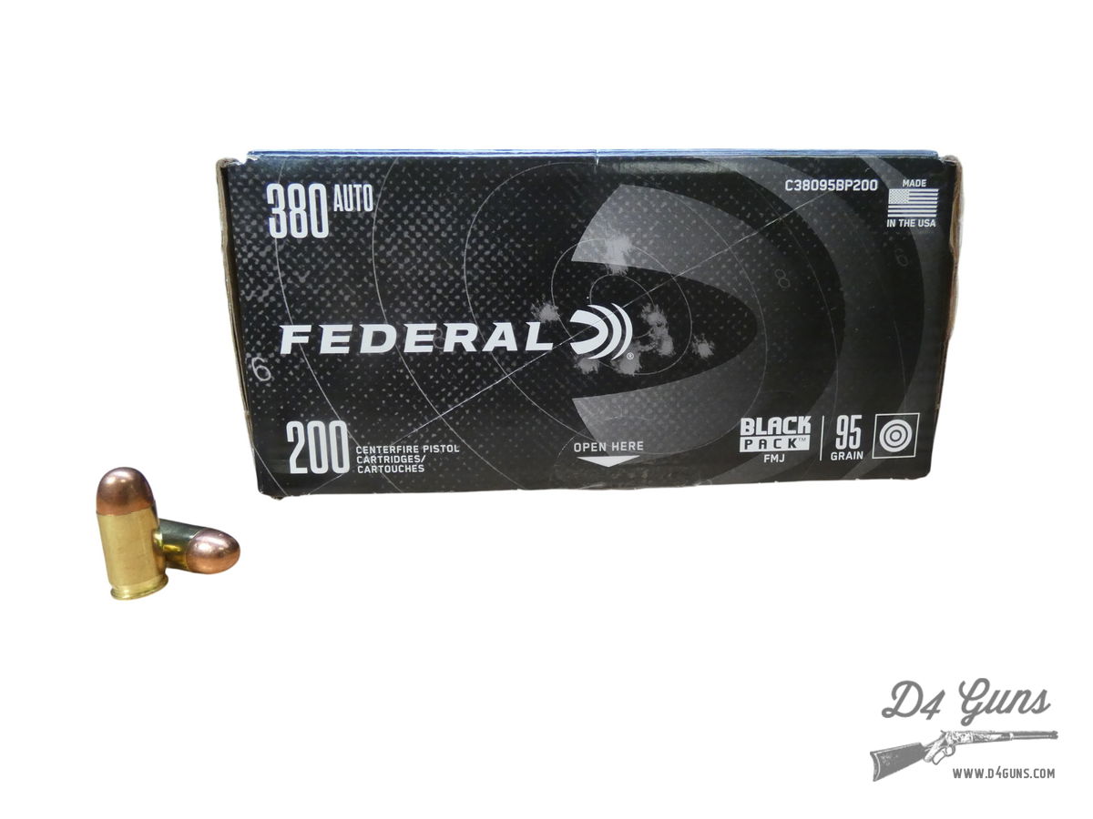 Federal Black Pack .380 ACP 95gr FMJ 200 Rounds C38095BP200 ...