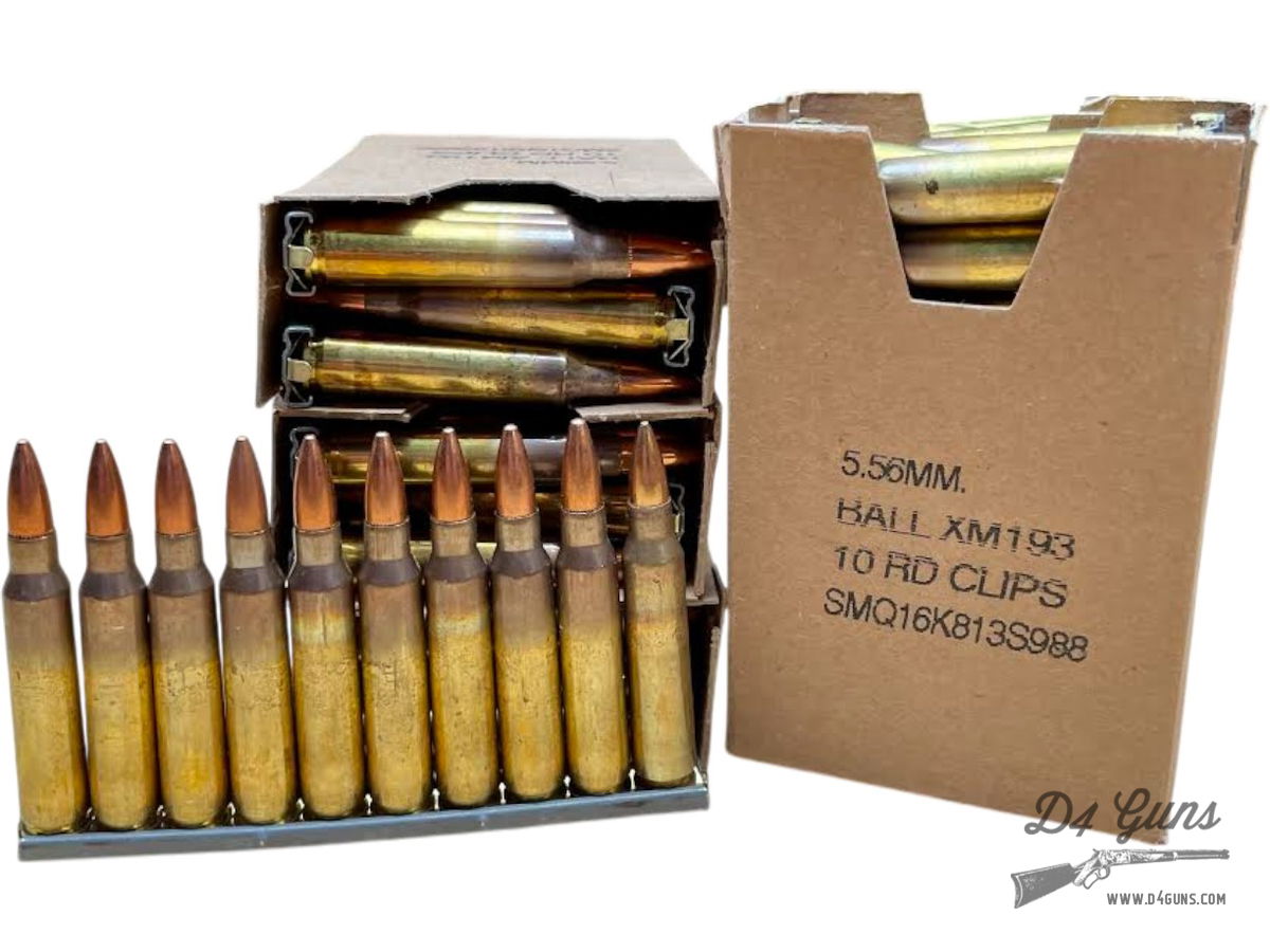 Surplus 5.56x45mm NATO 55gr FMJ 150 Rounds on Stripper Clips XM193 | D4 ...