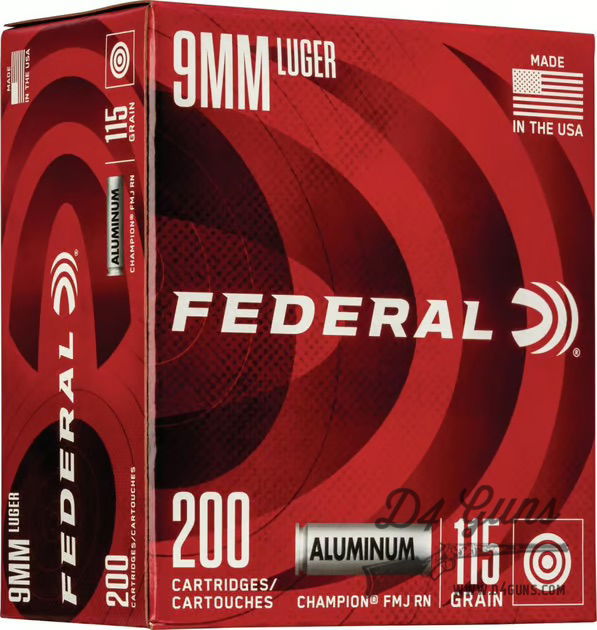 Federal 9mm Luger 115gr FMJ RN Aluminum 200 Rounds CAL9115200 ...