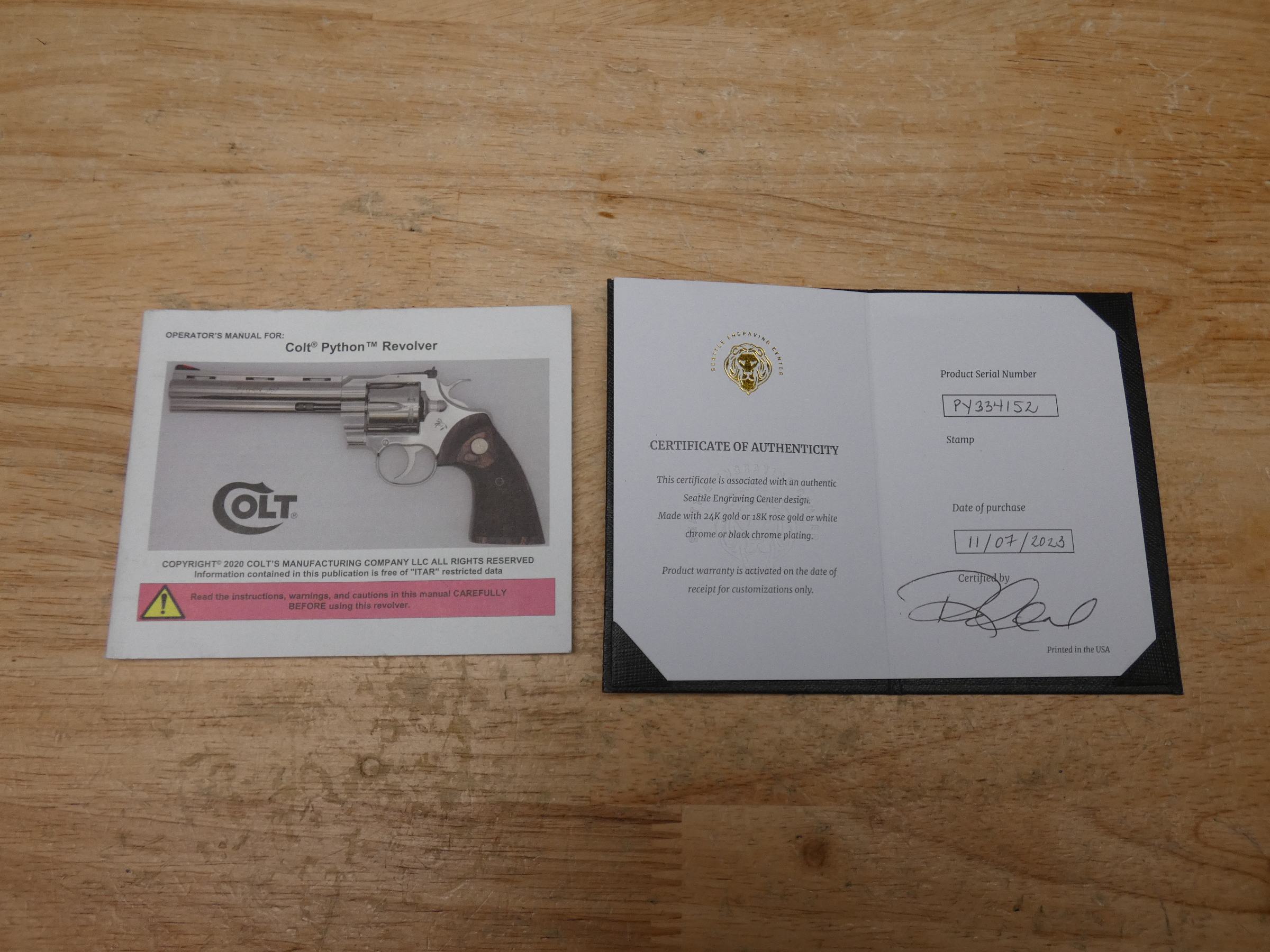 Colt Python 24K Gold Engraved - .357 Mag - Seattle Engraving Center - C ...